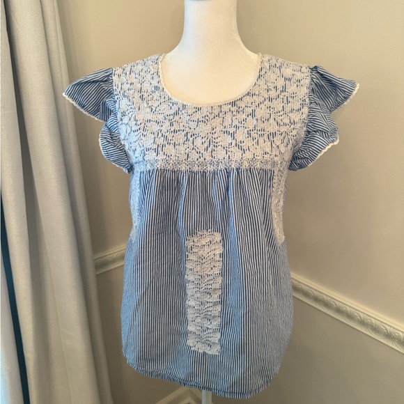 j. marie | Tops | J Marie Blue And White Embroidered Womens Top | Poshmark